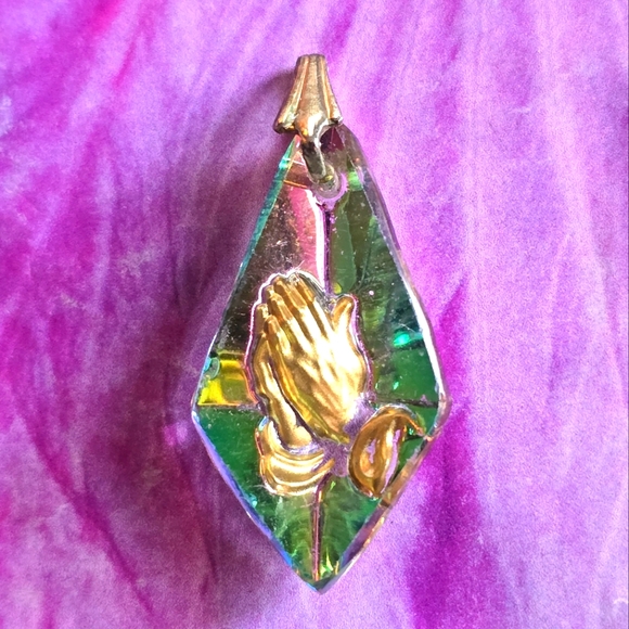 Vintage | Jewelry | Vintage Praying Hands Pendant Rainbow Prism Prayer ...